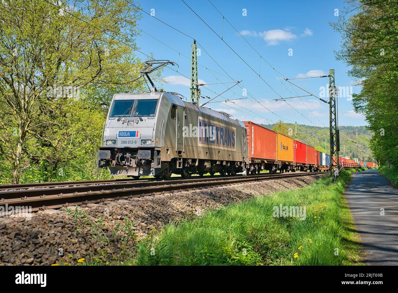 Scenic view of a train moving along railroad tracks in Stadt Wehlen ...