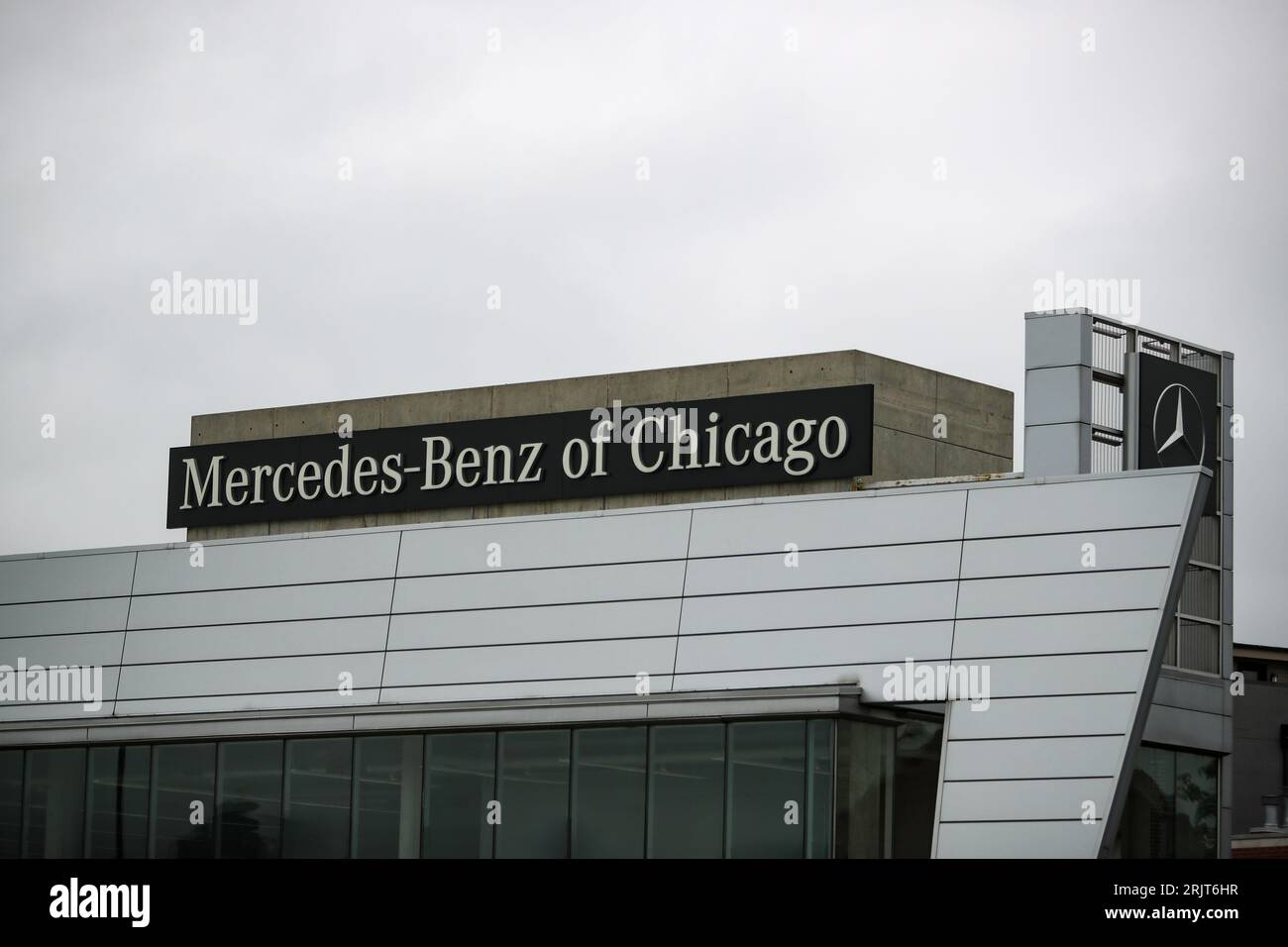 An exterior view of a modern Mercedes-Benz dealership in Chicago ...