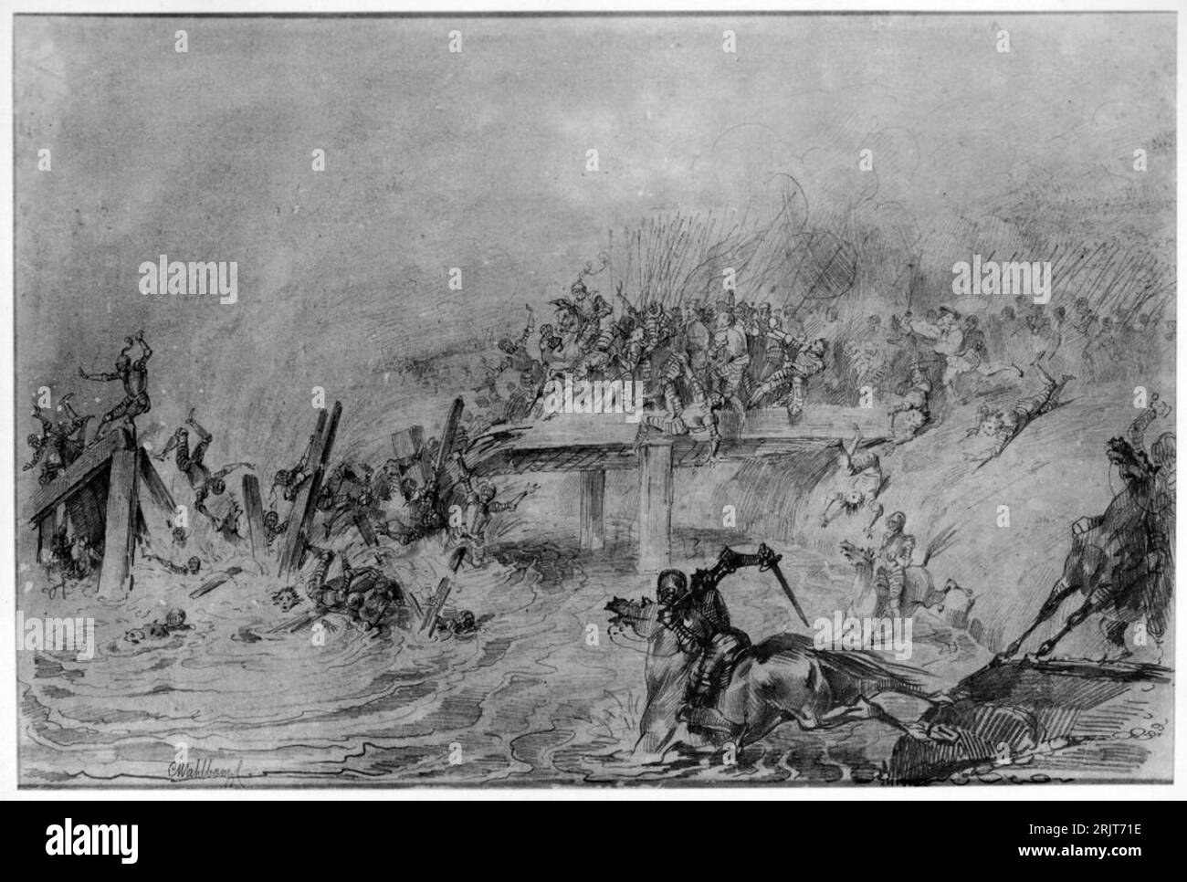 Danskarnas flykt över Väckströmmen. Scen ur Engelbrekts historia by ...