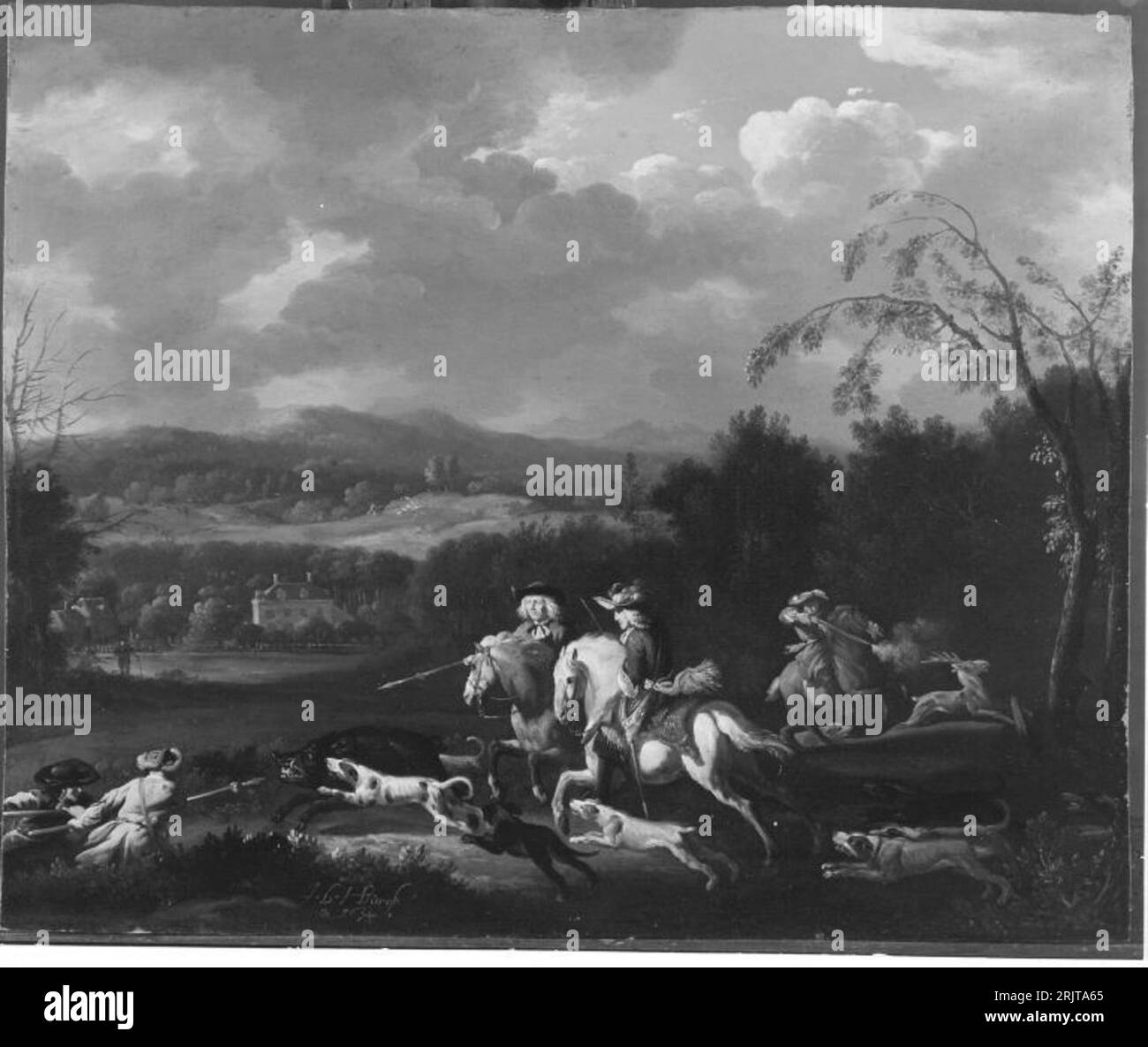 Hirsch- und Wildschweinjagd 1674 by Jan van Huchtenburgh Stock Photo - Alamy