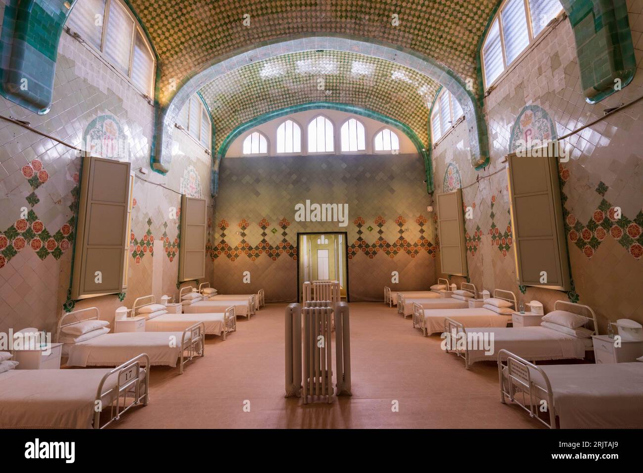An interior view of the Hospital de San Pau in Barcelona, Catalonia ...