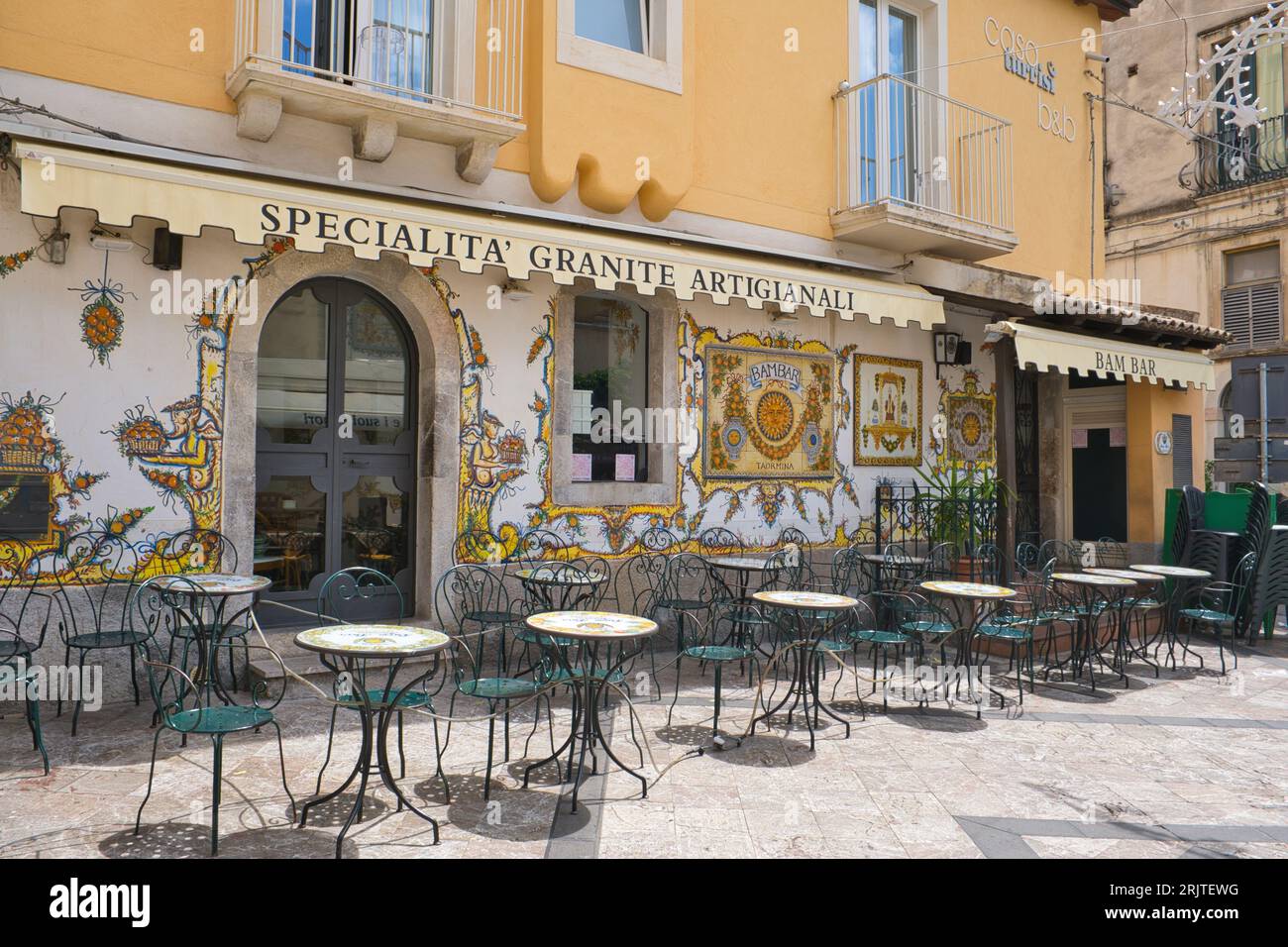 Taormina old town, narrow streets, artistic, colorfully decorated bars ...