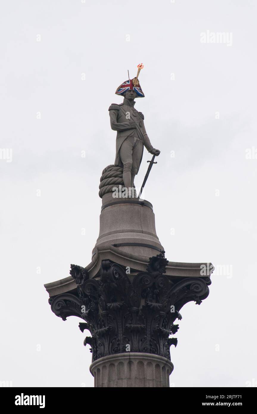 Nelson's column statue with a decorative hat for the London 2012 ...
