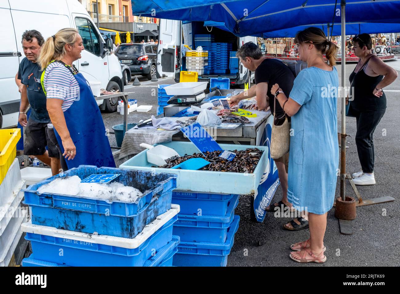 Local People Buying Fresh Fish/Seafood At The Saturday Market In Dieppe ...