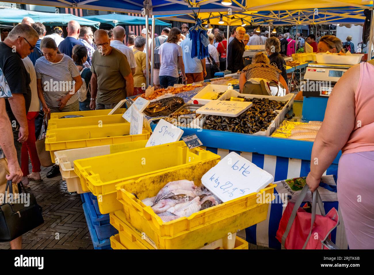 Local People Buying Fresh Fish/Seafood At The Saturday Market In Dieppe ...