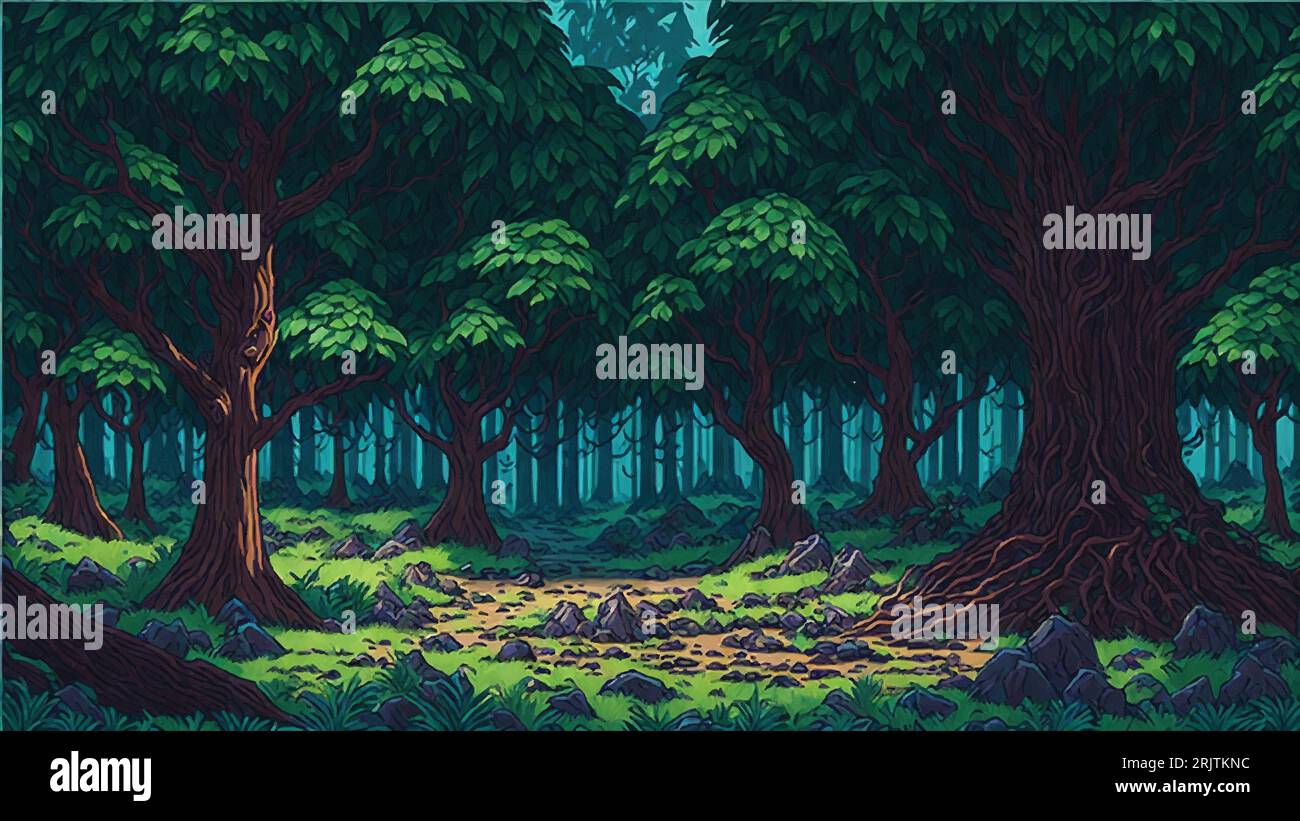 A painting of a forest filled with lots of trees, detailed forest Stock ...