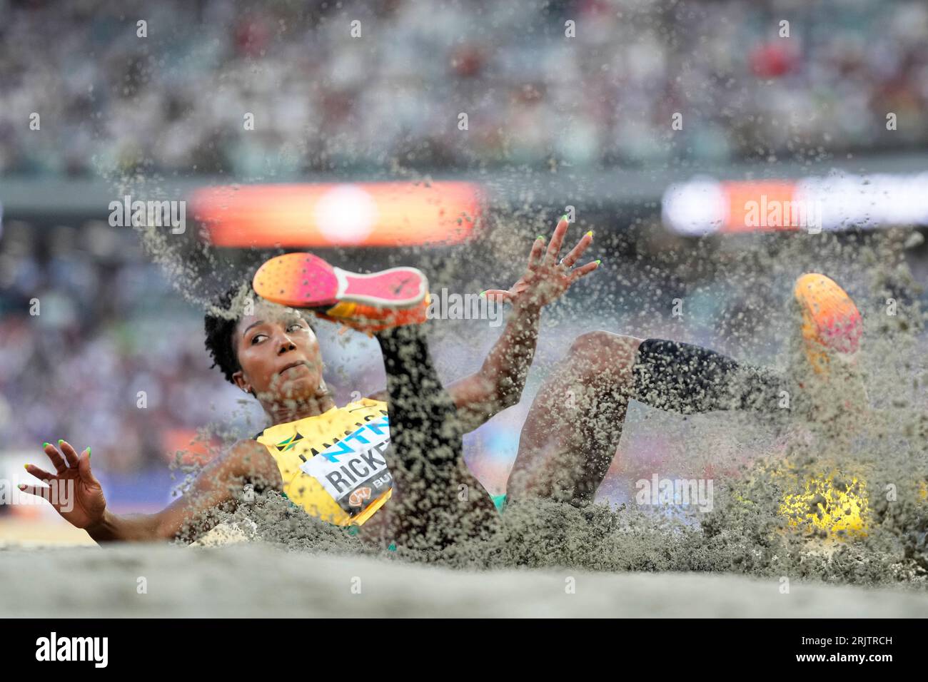 Shanieka Ricketts, of Jamaica, lands an attempt in the Women's triple ...