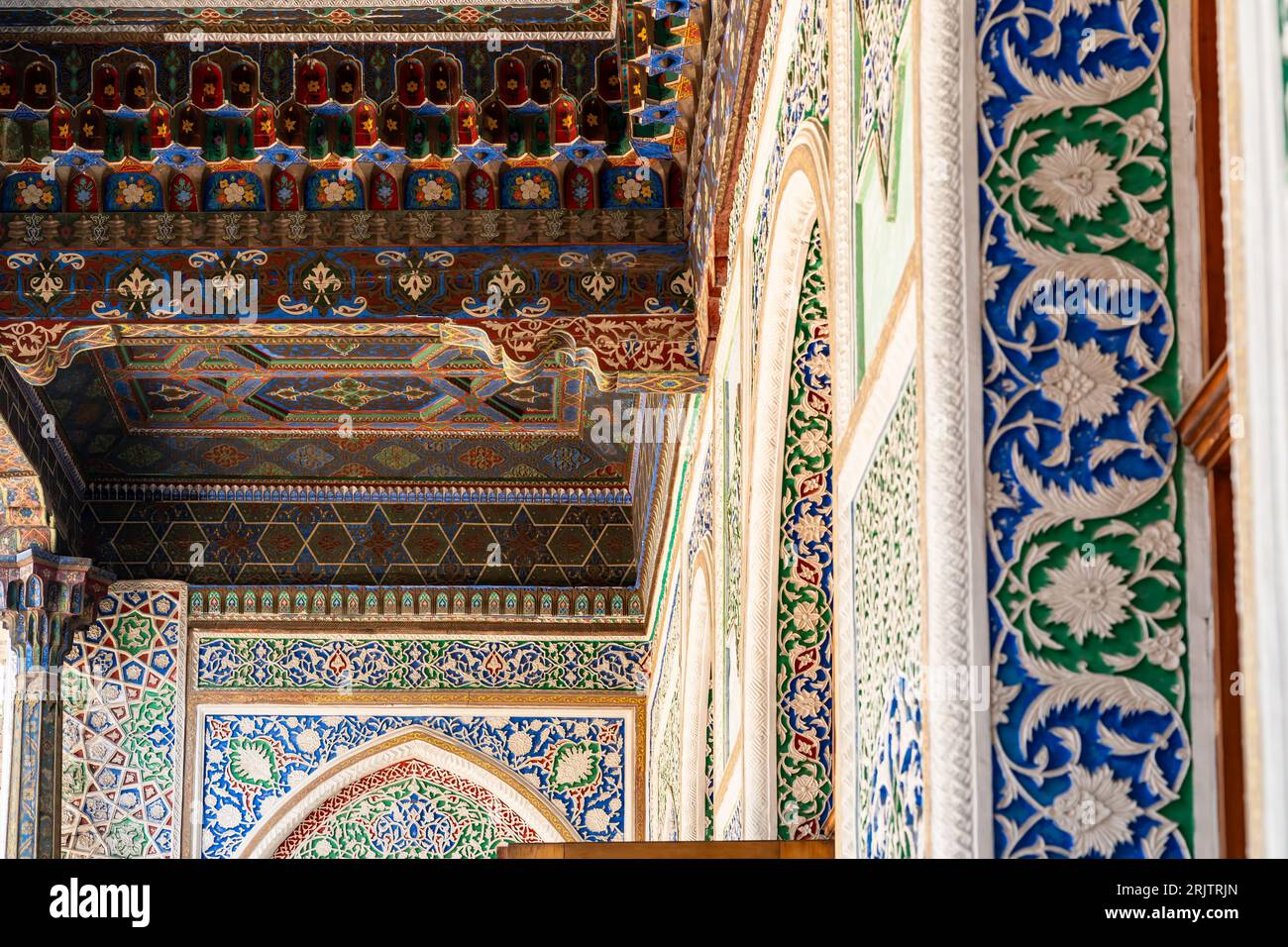 Tashkent, Uzbekistan-august 11, 2023:ceiling with decorated columns of ...