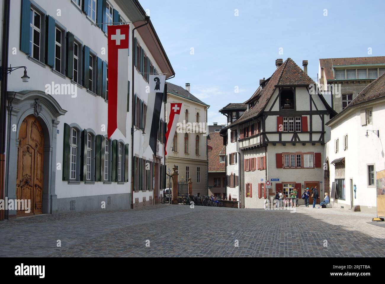 Strolling in the ancient centre of Basel city, Switzerland Stock Photo ...