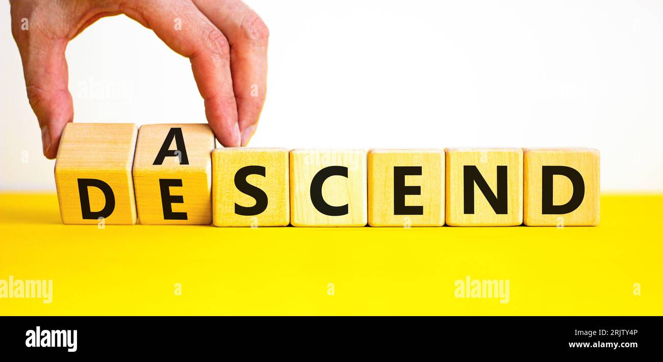 Ascend or descend symbol. Concept words Ascend and Descend on wooden ...