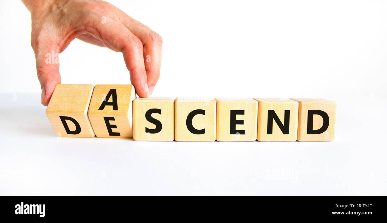 Ascend or descend symbol. Concept words Ascend and Descend on wooden ...