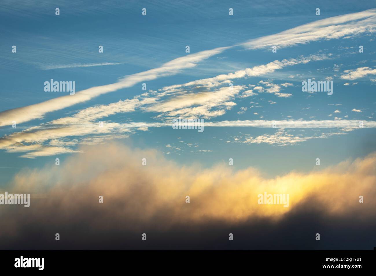Clear sky and sun above fog on Hartside summit in the North Pennines ...