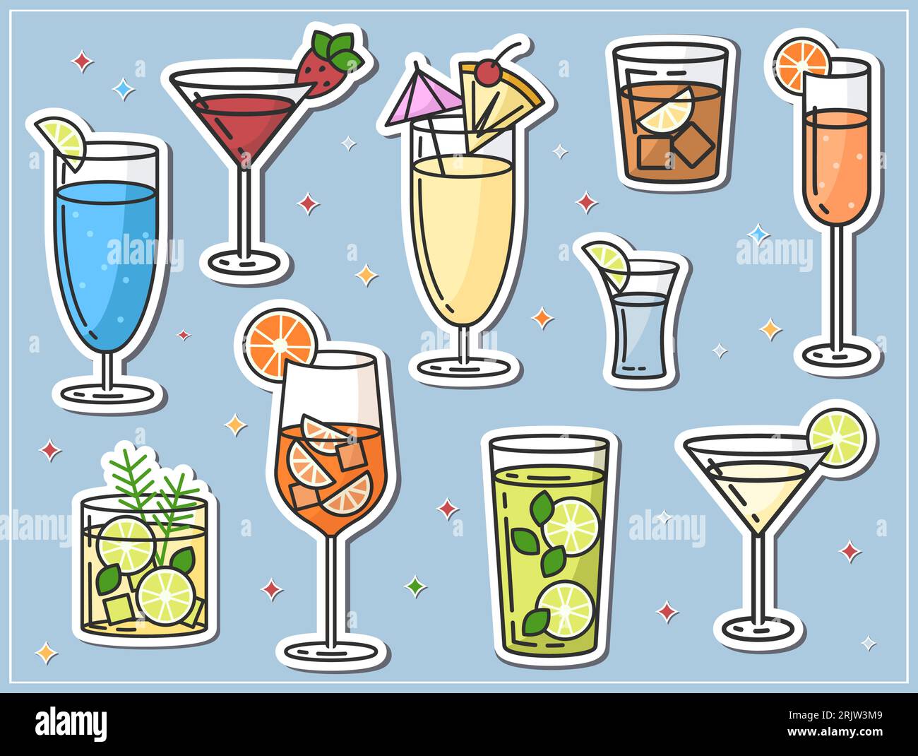 Alcoholic cocktails stickers flat vector style Stock Vector Image & Art ...