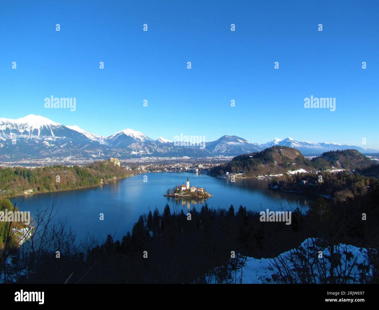 Scenic view of Bled lake a famous tourist destination in Gorenjska ...