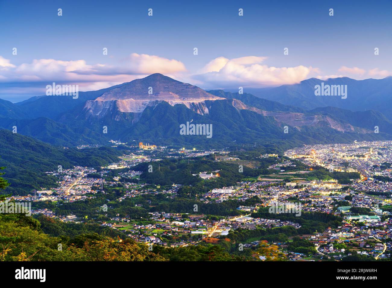 Chichibu, Saitama, Japan with Buko Mountain at blue hour Stock Photo ...