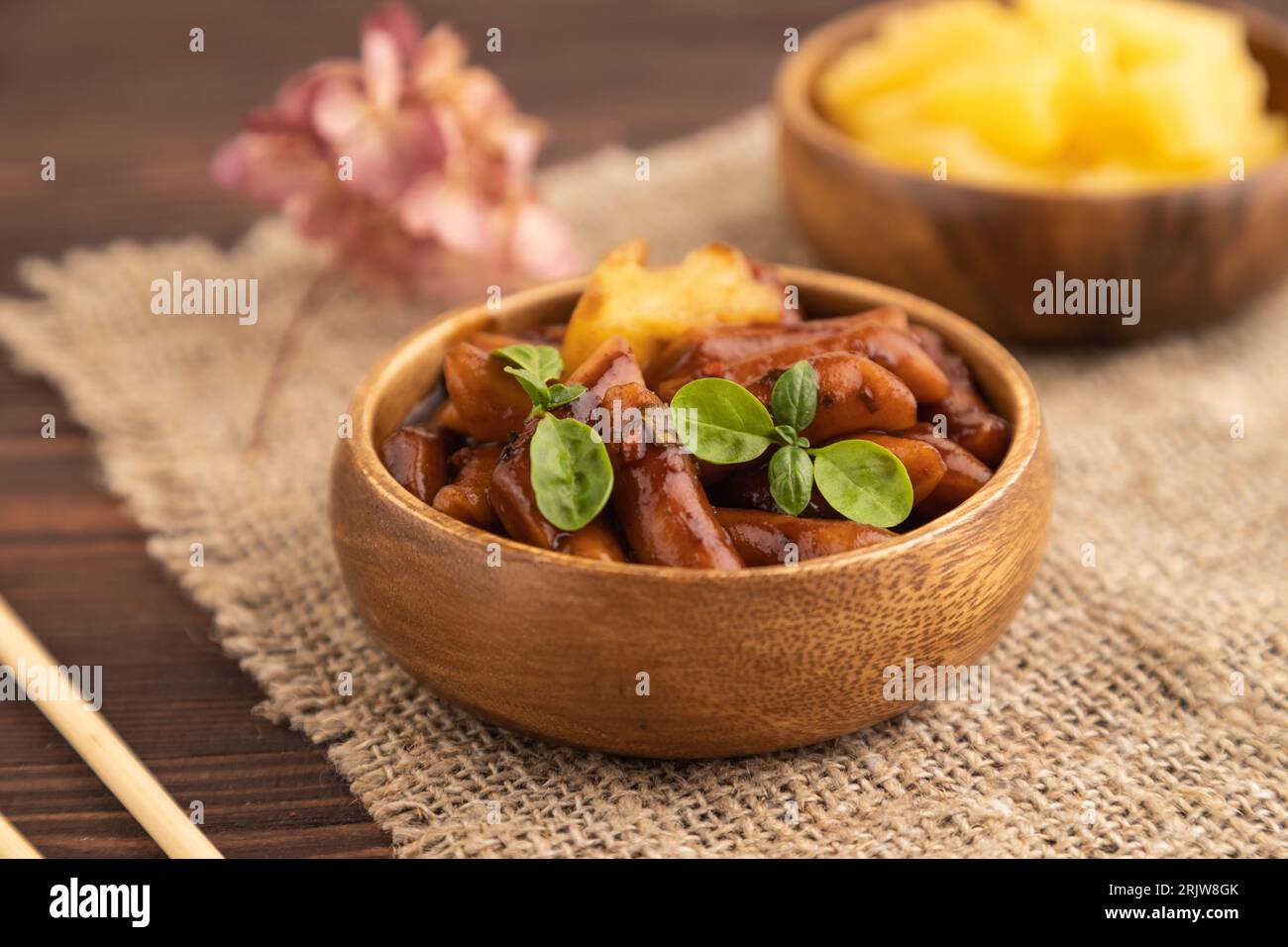 Tteokbokki or Topokki, fried rice cake stick, popular Korean street ...