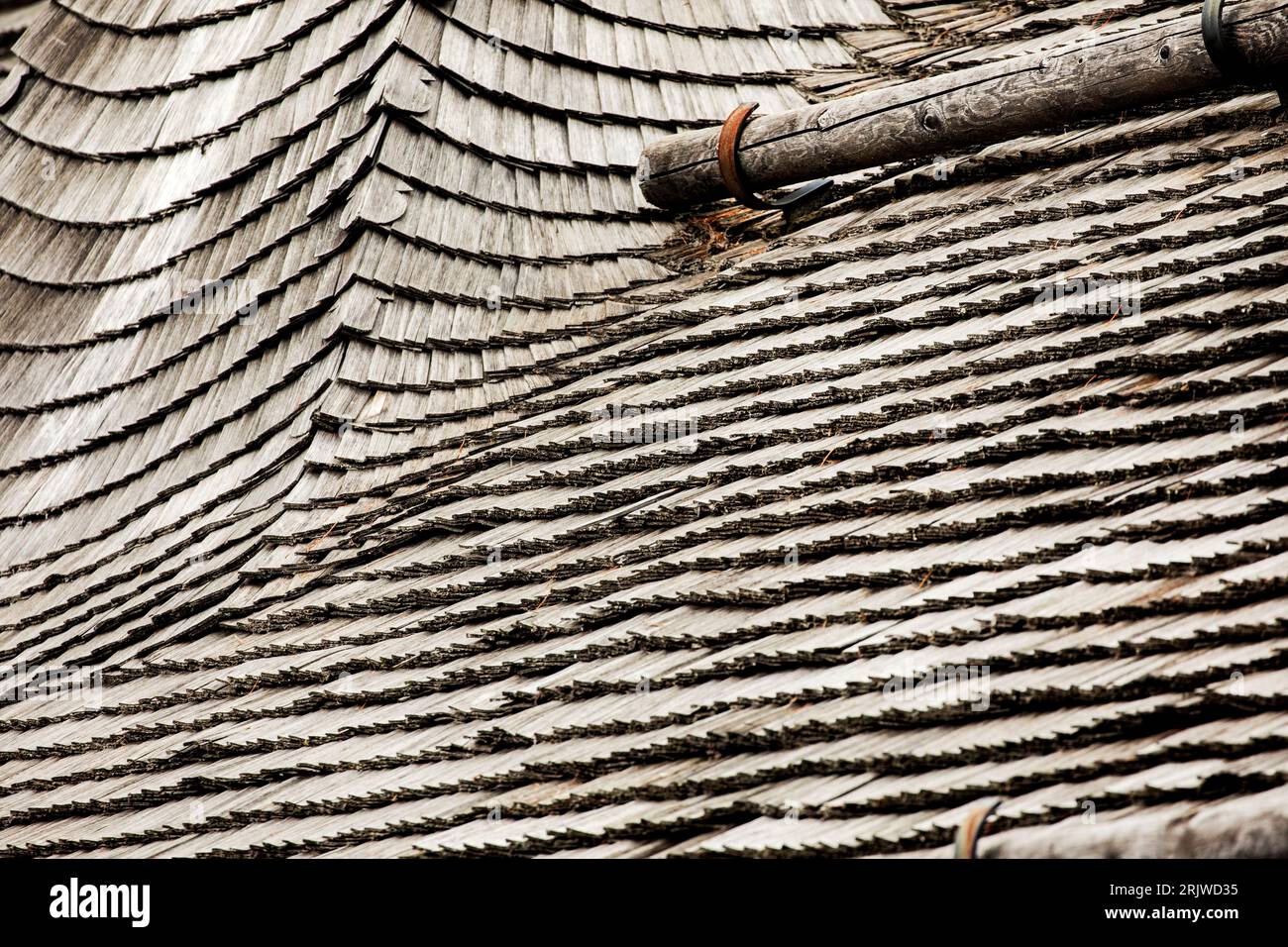 Wooden Chalet or cabin with wood shingleson roof and walls, Montreux ...