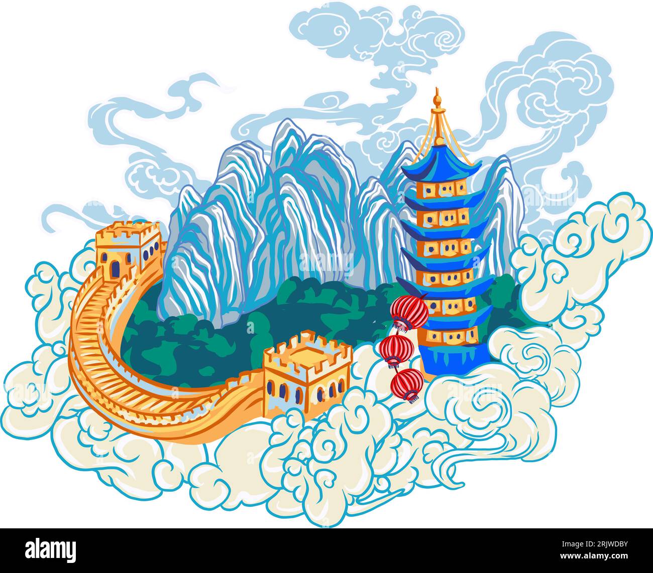 welcome to the country on a white background Chinese hand drawn ...