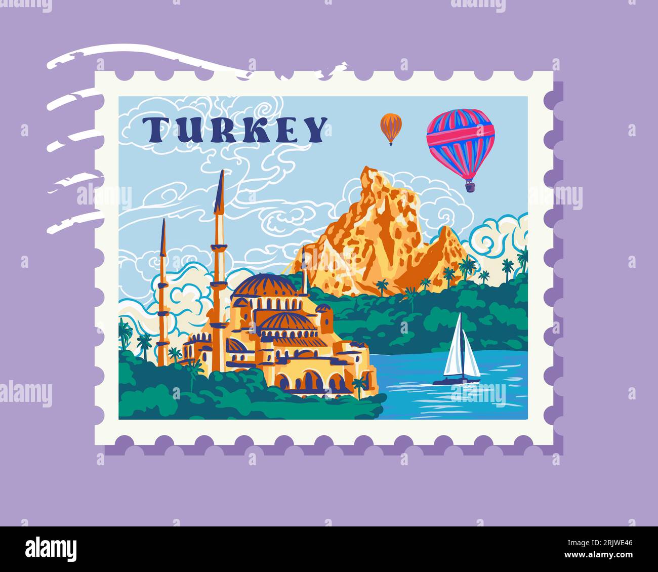 Turkey postage stamp, hand drawn, beautiful collection stamp of Asian ...