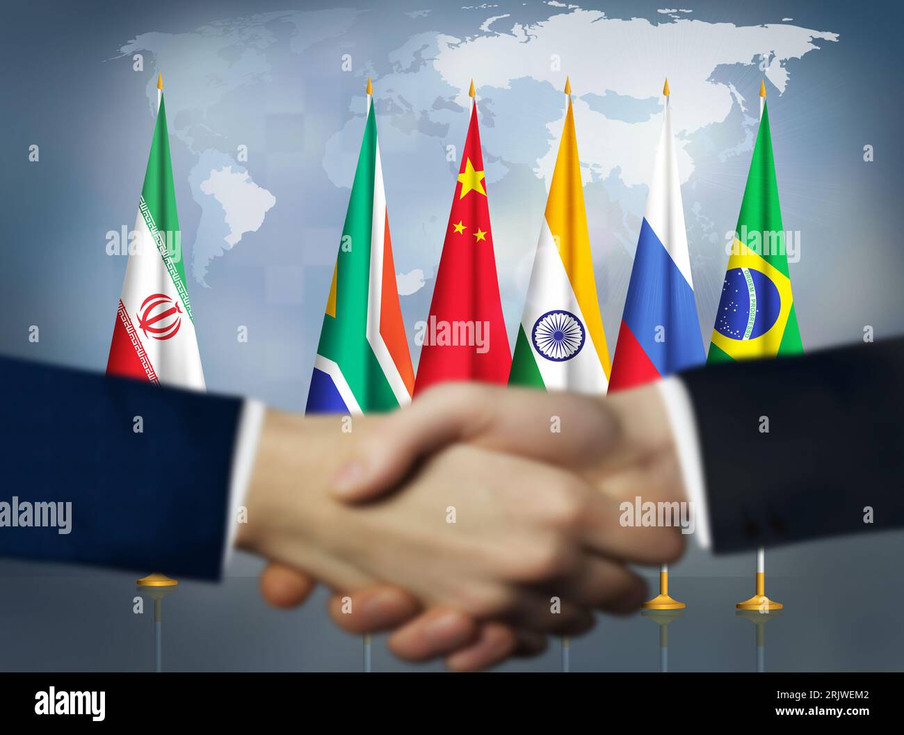 Iran flag with BRICS member countries flags Stock Photo - Alamy