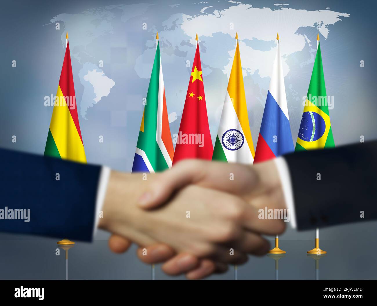 Bolivia flag with BRICS member countries flags Stock Photo - Alamy