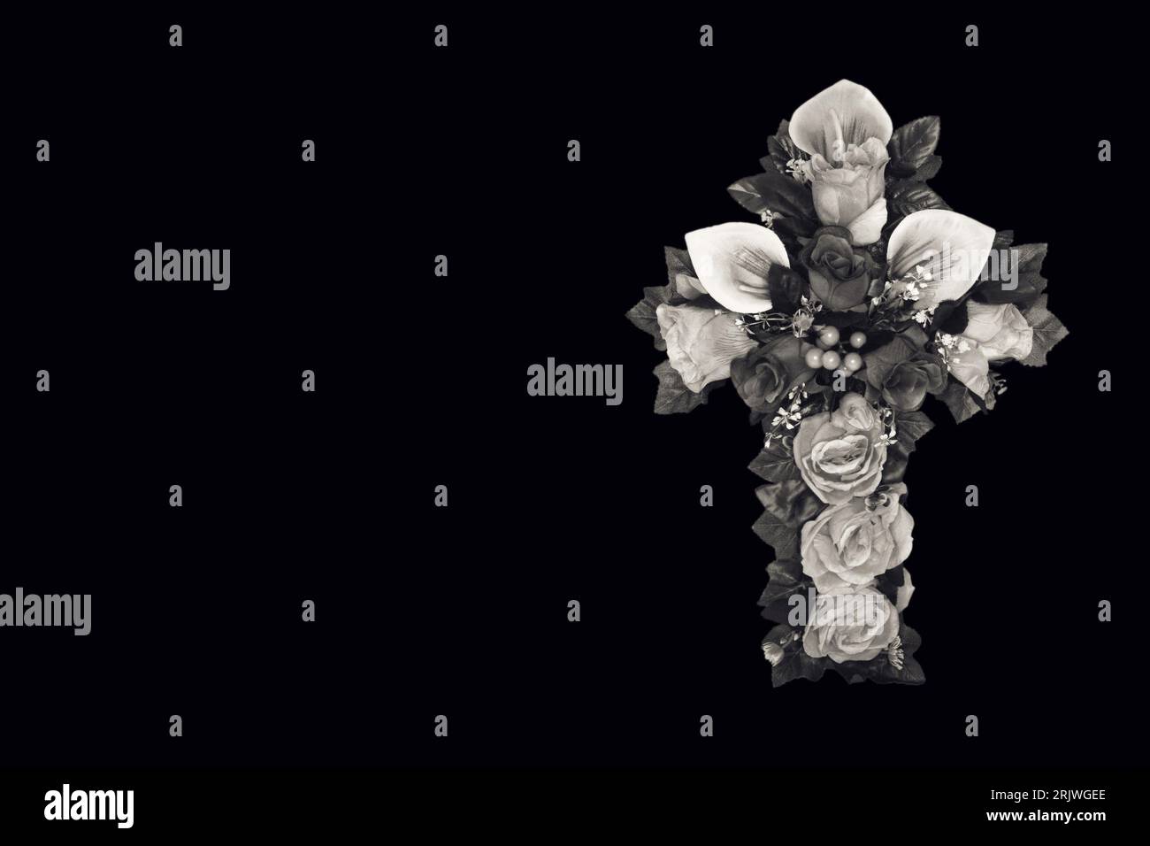 Sympathy or Condolence card with floral cross isolated on black ...