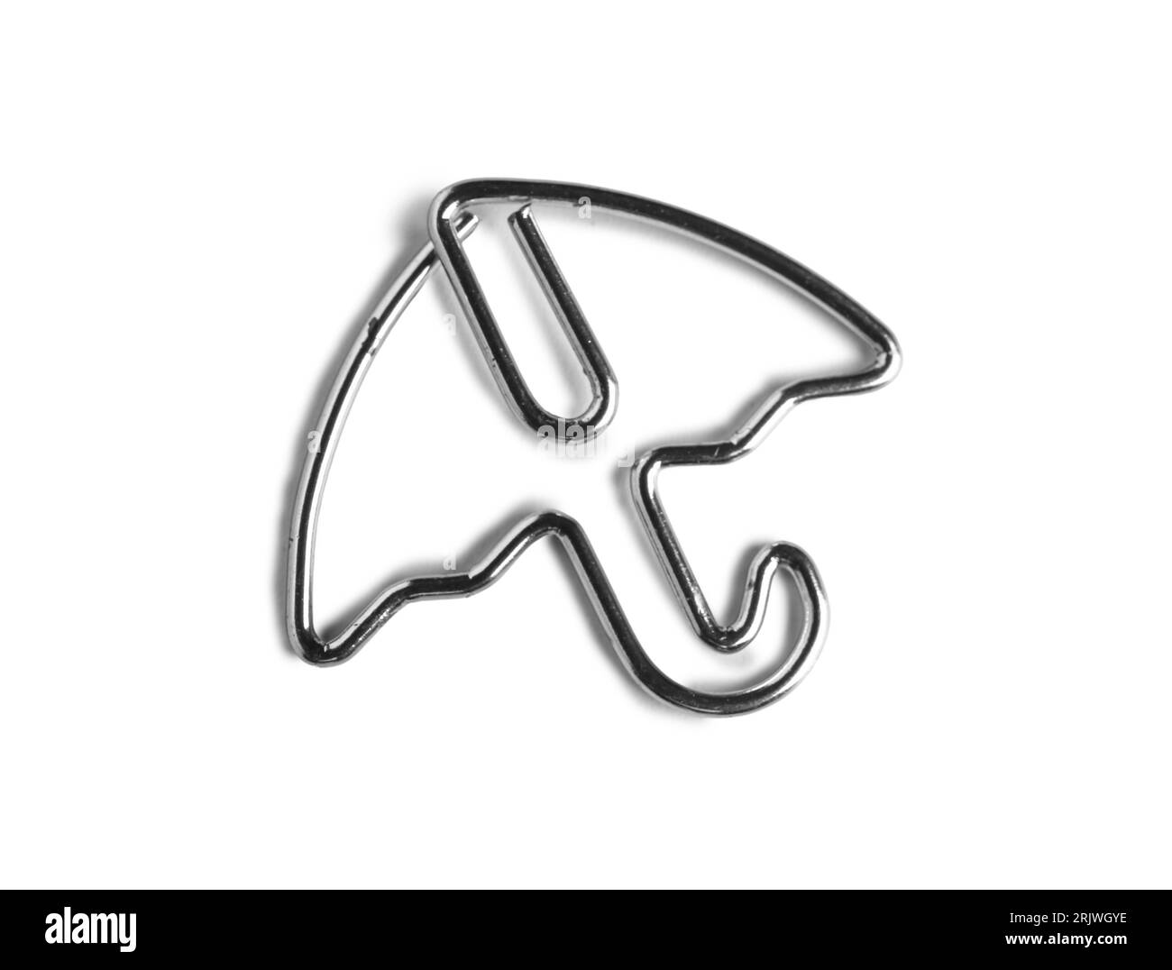 Blue paper clip in shape of umbrella on white background Stock Photo ...