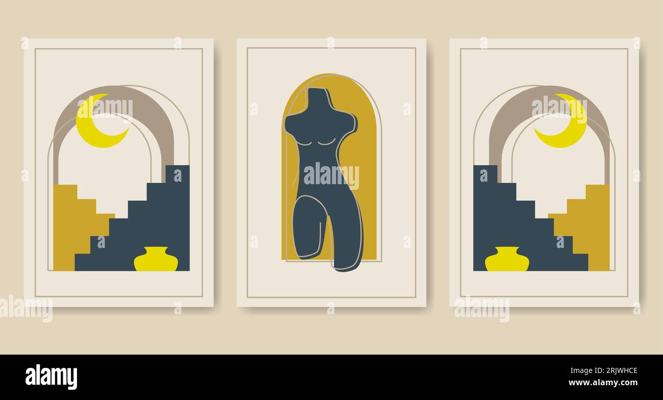 Minimalistic aesthetic woman body poster illustration set Stock Vector ...