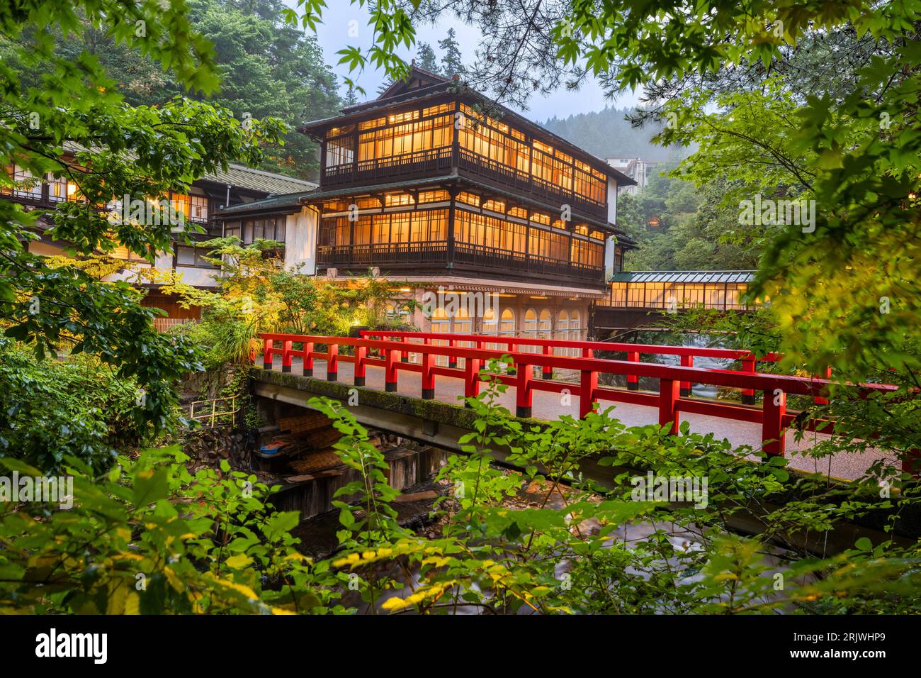 Shima Onsen, Gunma, Japan traditional architecture at dusk Stock Photo ...