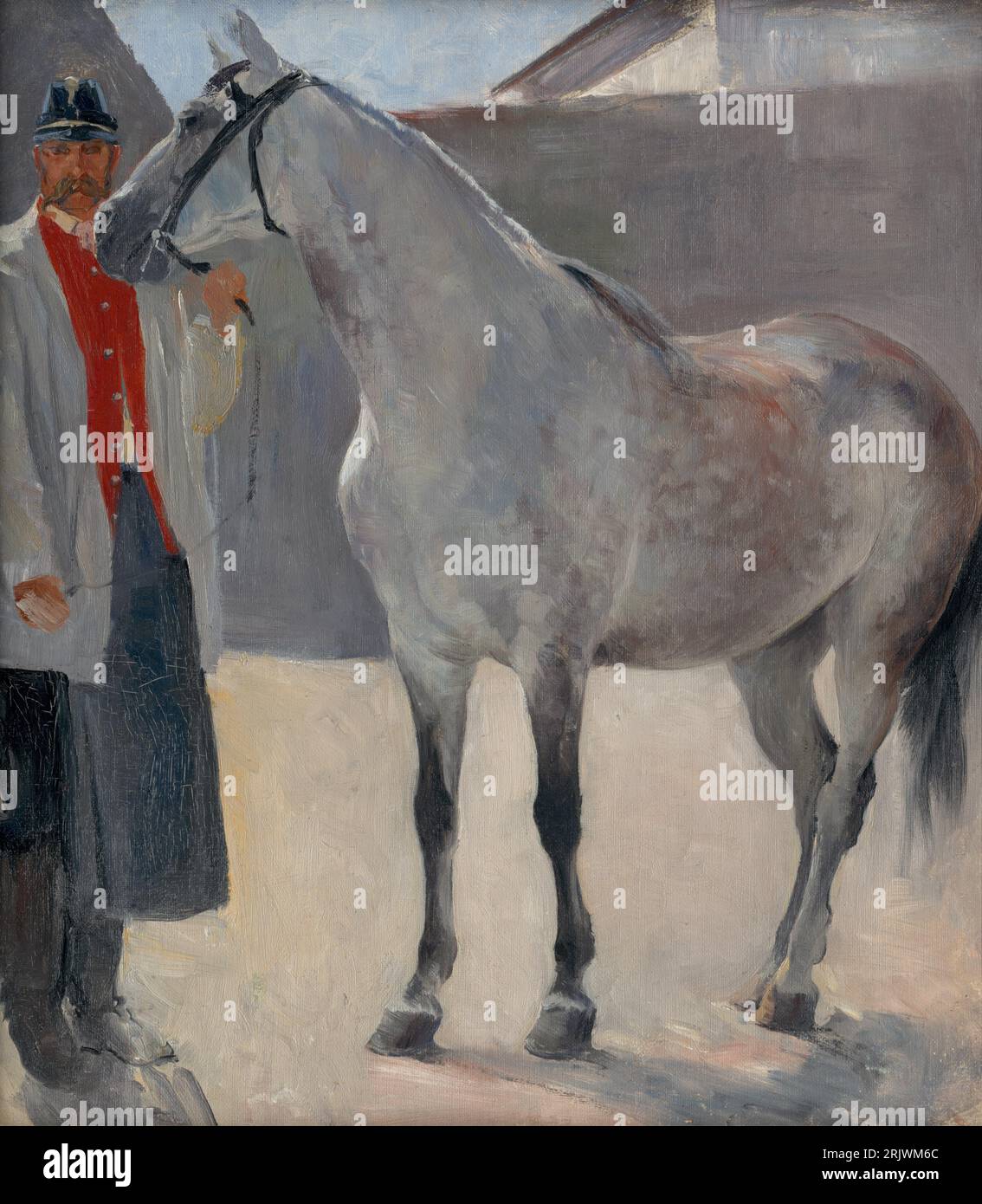 Study of a Grey Horse with a Coachman 1895 by Jozef Hanula Stock Photo ...