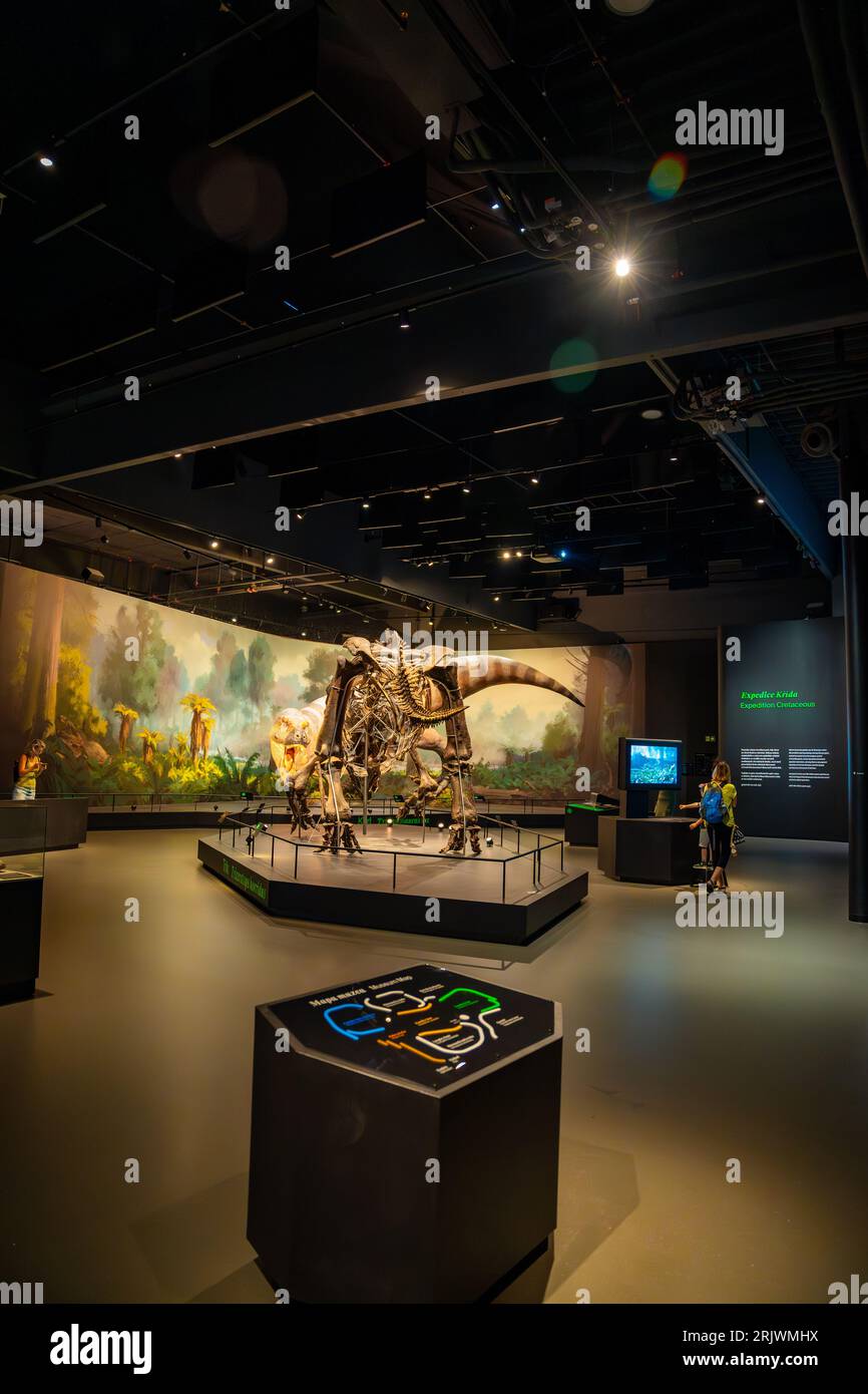 Prague, Czech Republic - August 23, 2023: Dinosaur skeletons and models ...