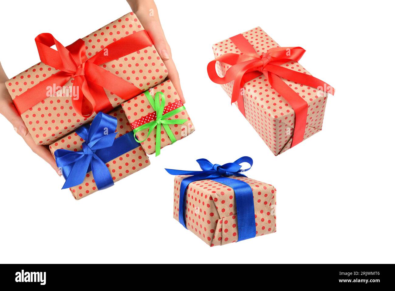 Red present white polka dots Cut Out Stock Images & Pictures - Alamy