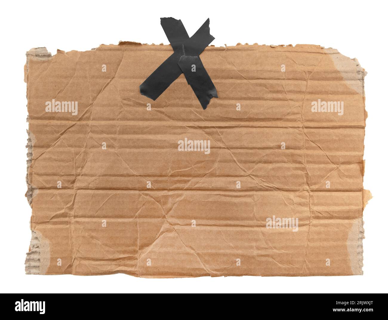 A torn piece of cardboard with tape on a white background. Box ...