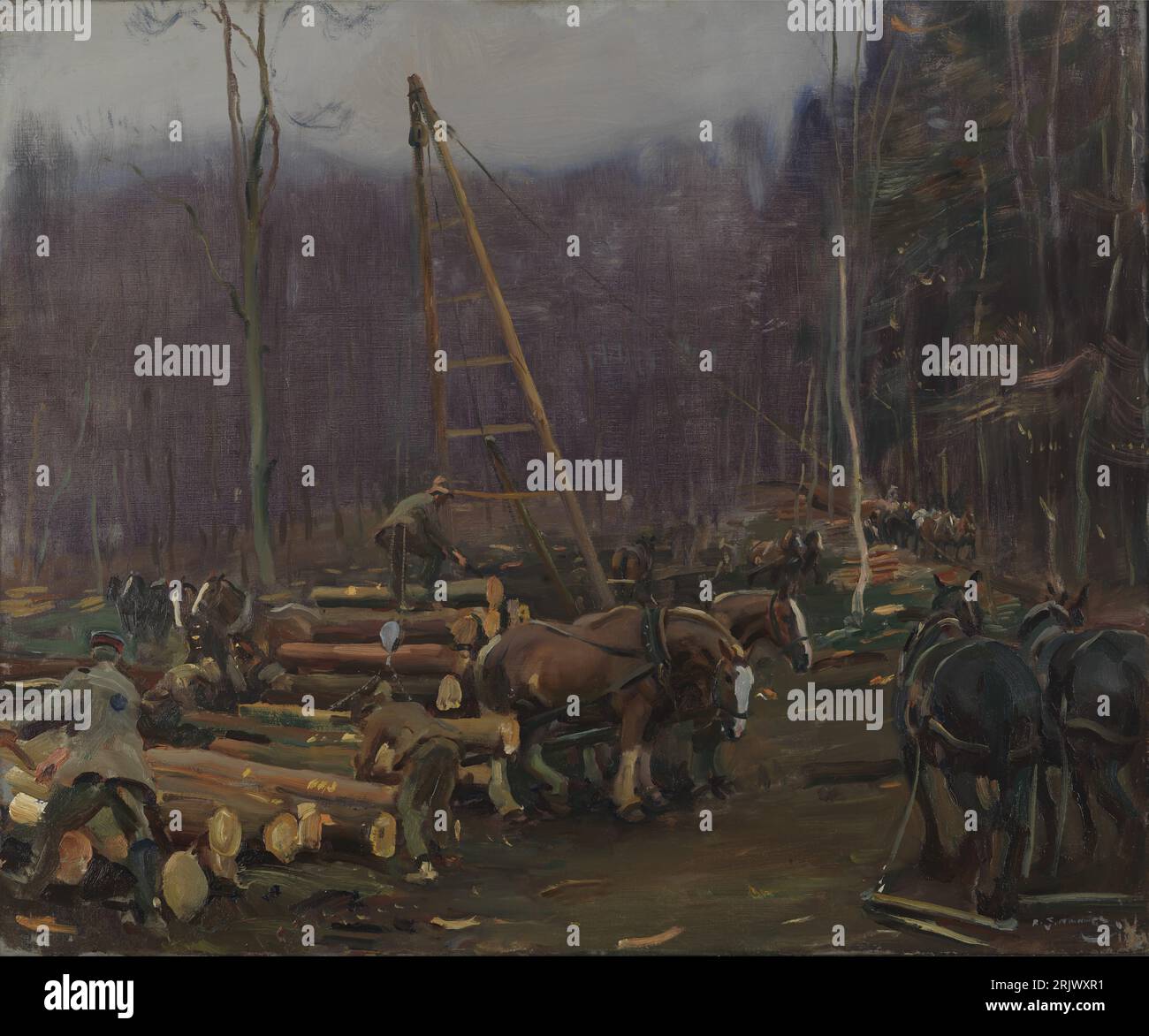 Log Loading 1918 by Alfred Munnings Stock Photo - Alamy