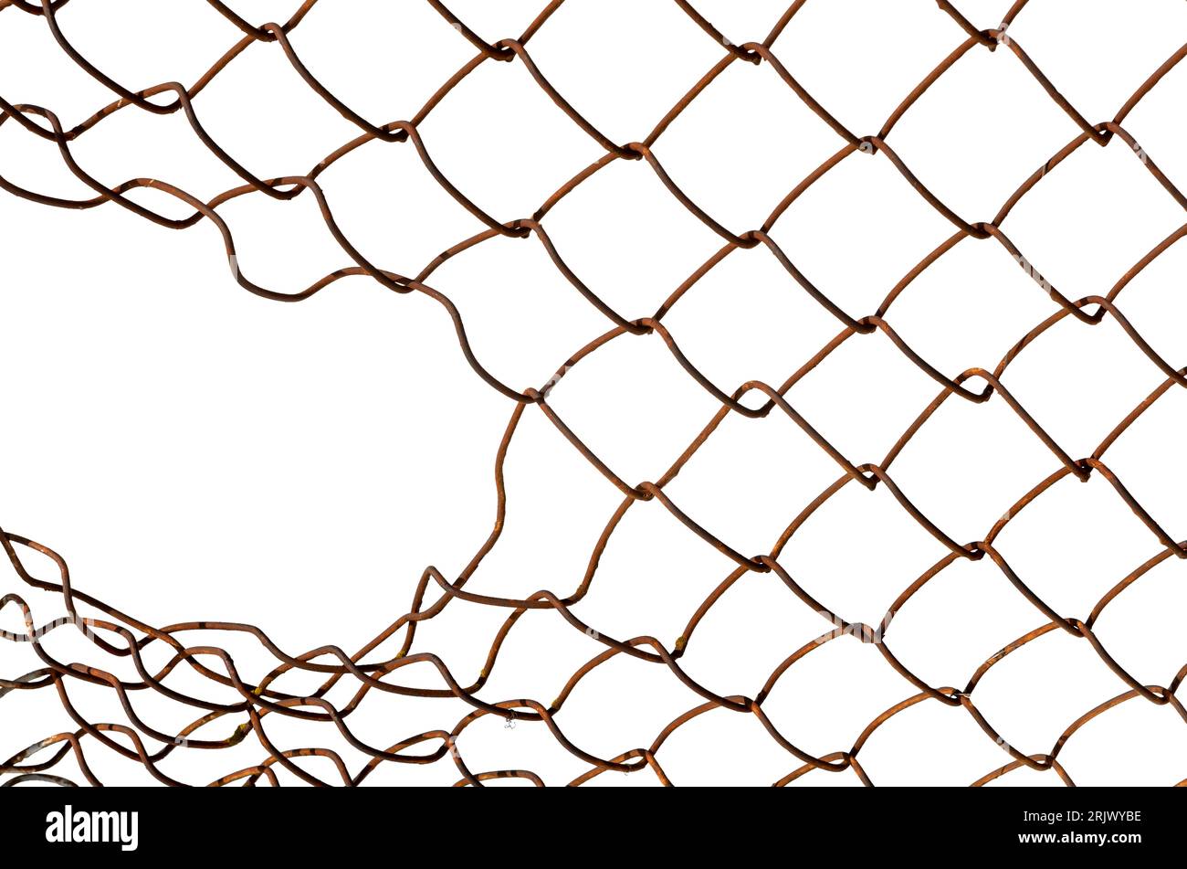 The texture of the metal mesh. Torn, destroyed, broken metal mesh on a ...