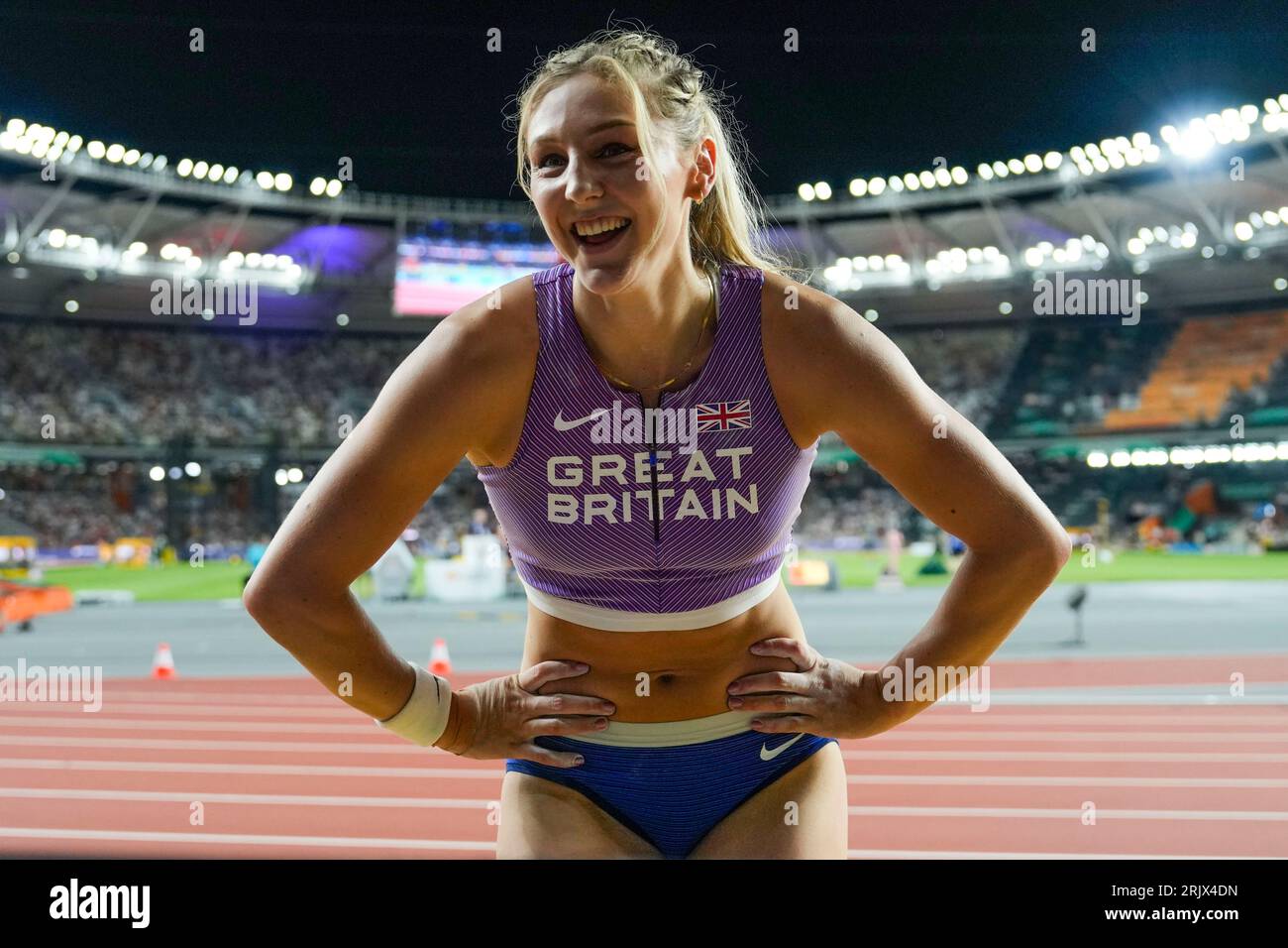 Molly Caudery, of Great Britain, reacts after competing in the women's ...