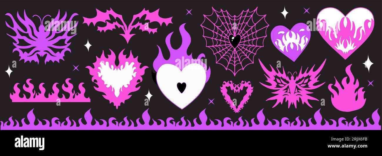 y2k gothic flame tattoo pink stickers. Retro psychedelic love art ...
