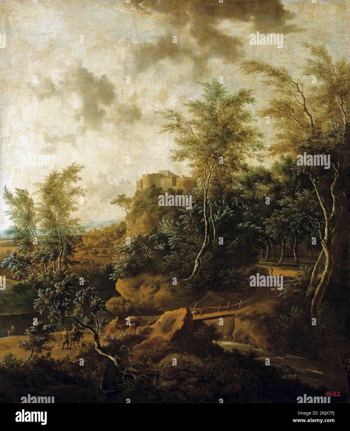 Forest landscape with a castle. 1660s by Frederik de Moucheron Stock ...