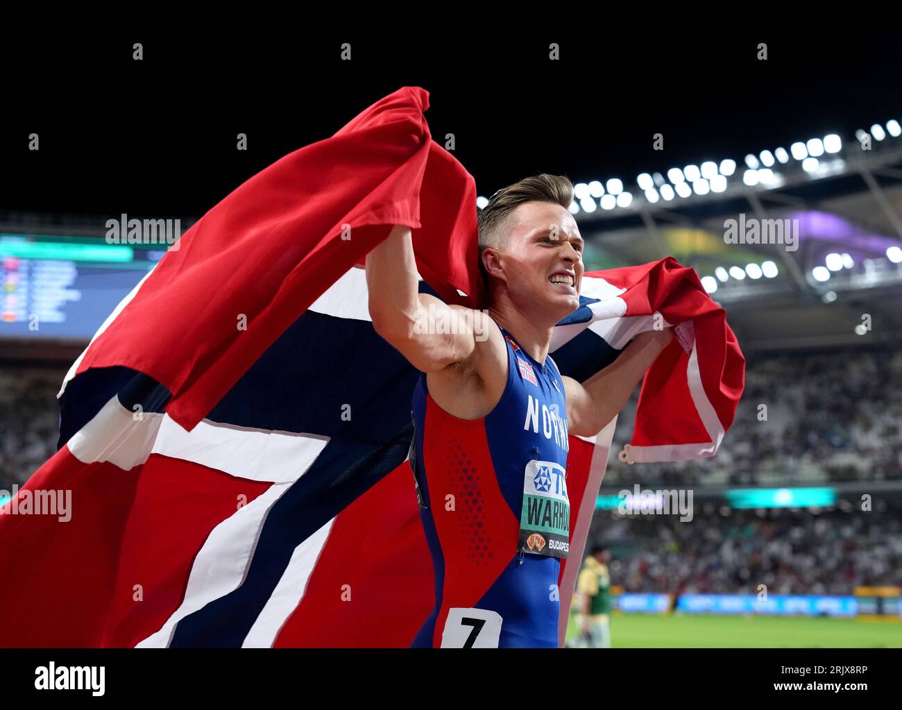 Norway's Karsten Warholm celebrates after winning the Men's 400 Metres ...