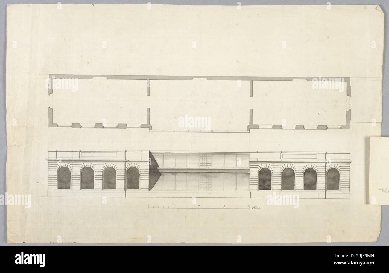 Proposal for Orangery, at Drottningholm? Plan and elevation, with an ...