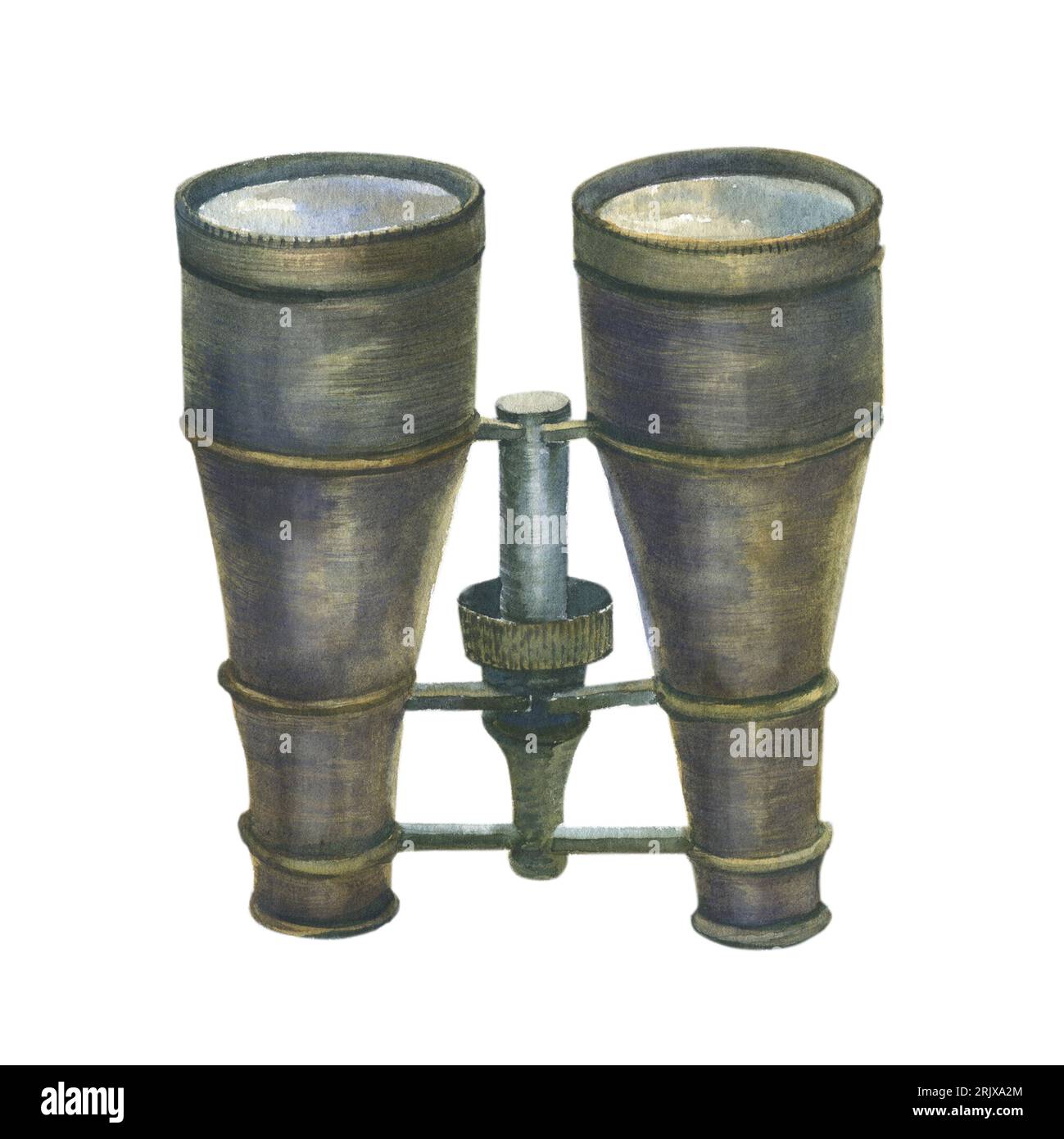 Hand drawn watercolor illustration of retro binocular on isolated white ...