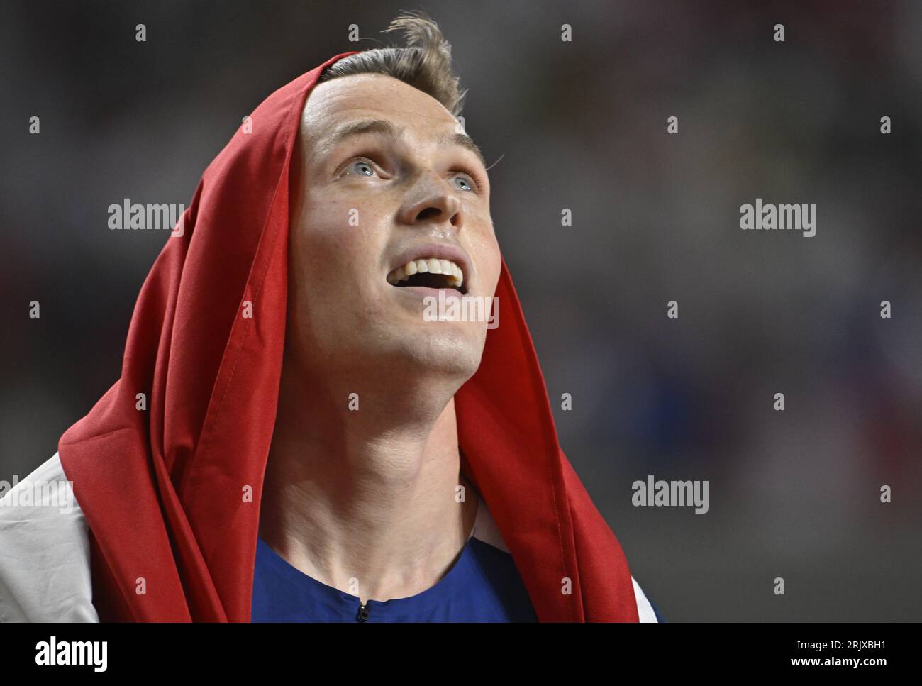 Budapest, Hungary. 23rd Aug, 2023. Norwegian Karsten Warholm celebrates ...