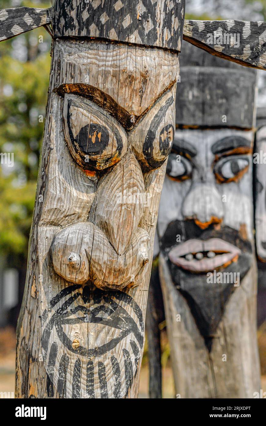 Jangseung Totem Poles in front of the National Museum in Seoul, South ...