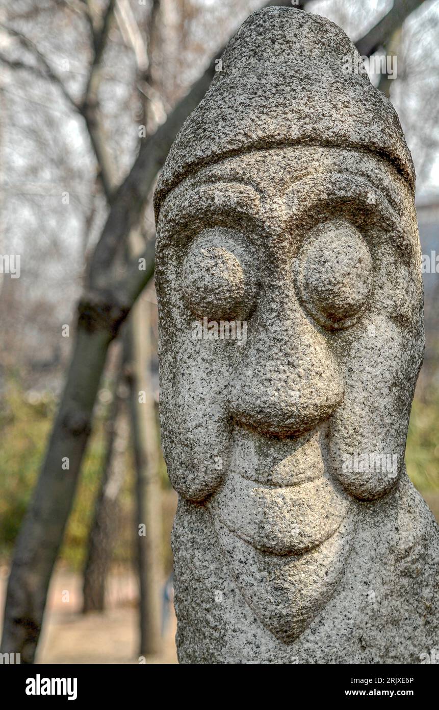 Korean Dolhareubang Statue at the park of the National Museum in Seoul ...