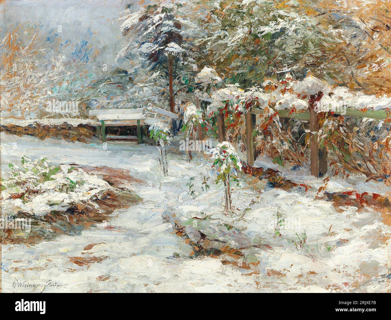October snow, motiv from the garden of castle Hartenstein by 1926 by ...