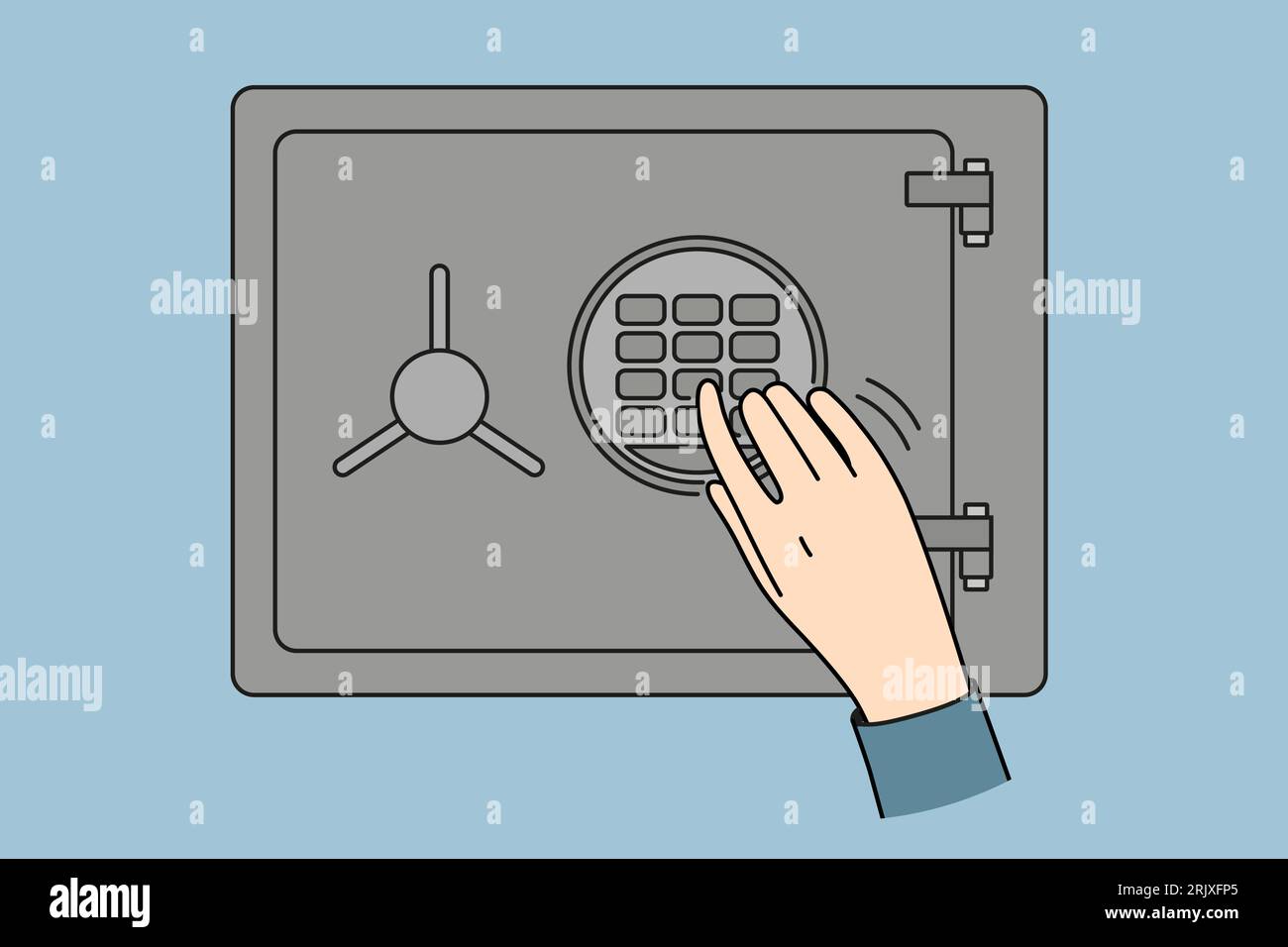 Man hand near safe with electronic combination lock, for storing money ...