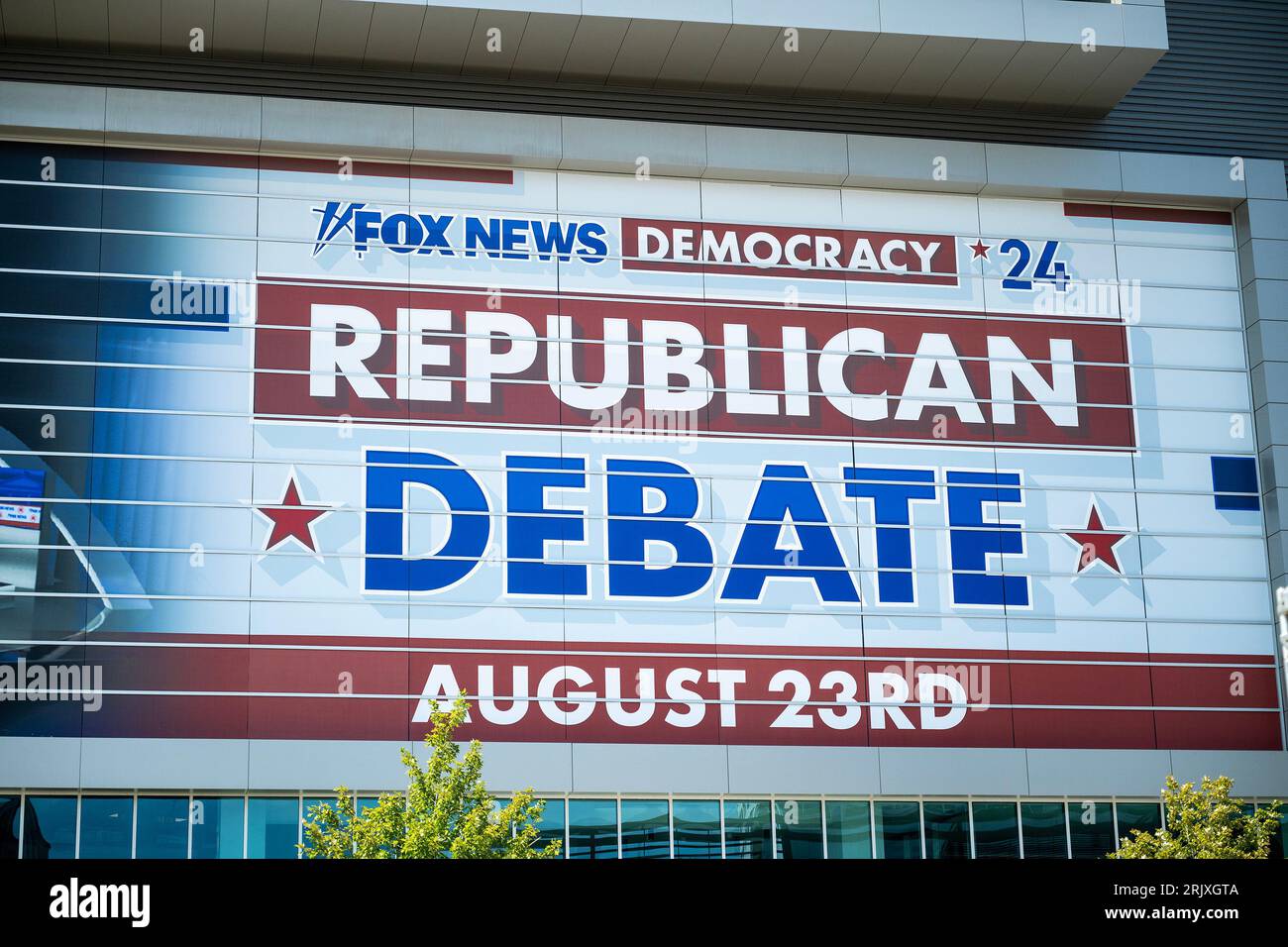 Milwaukee, USA. 23rd Aug, 2023. Fox News Republican debate signage is ...