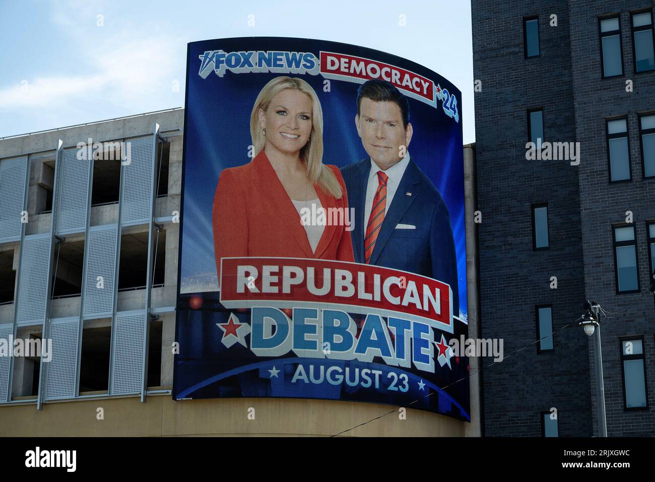 Milwaukee, USA. 23rd Aug, 2023. Fox News Republican debate signage is ...