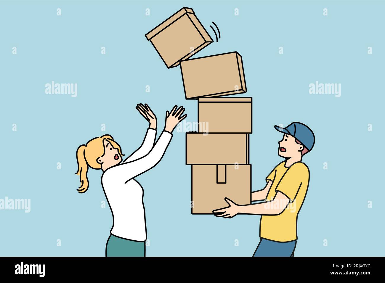 Delivery man falling stack boxes hi-res stock photography and images ...