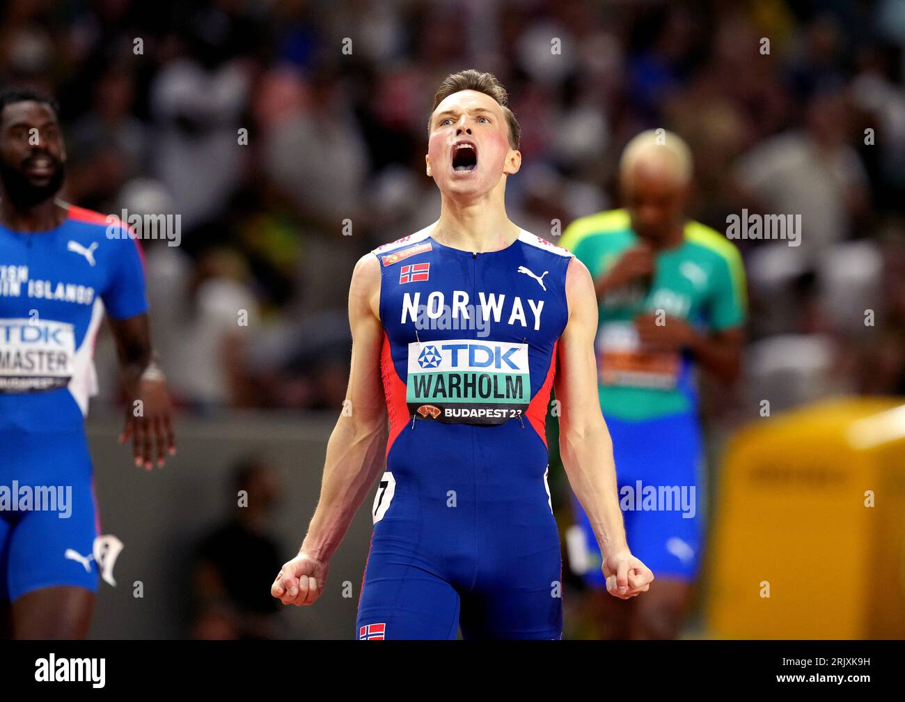 Norway's Karsten Warholm celebrates after winning the Men's 400 Metres ...